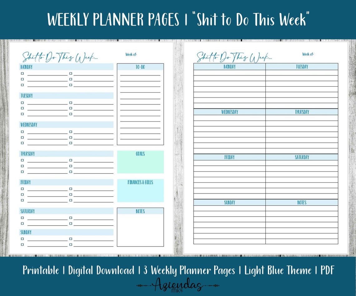 Weekly Planner Pages Shit to Do This Week Printable PDF Bundle 8.5x11 ...