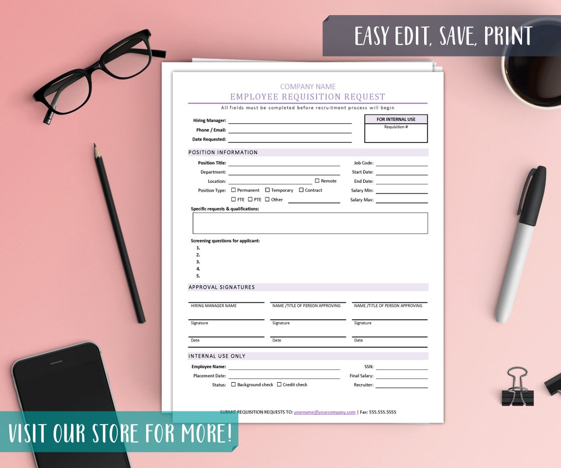 Employee Requisition Form Template: HR Hiring Process (8.5x11 Word, PDF ...