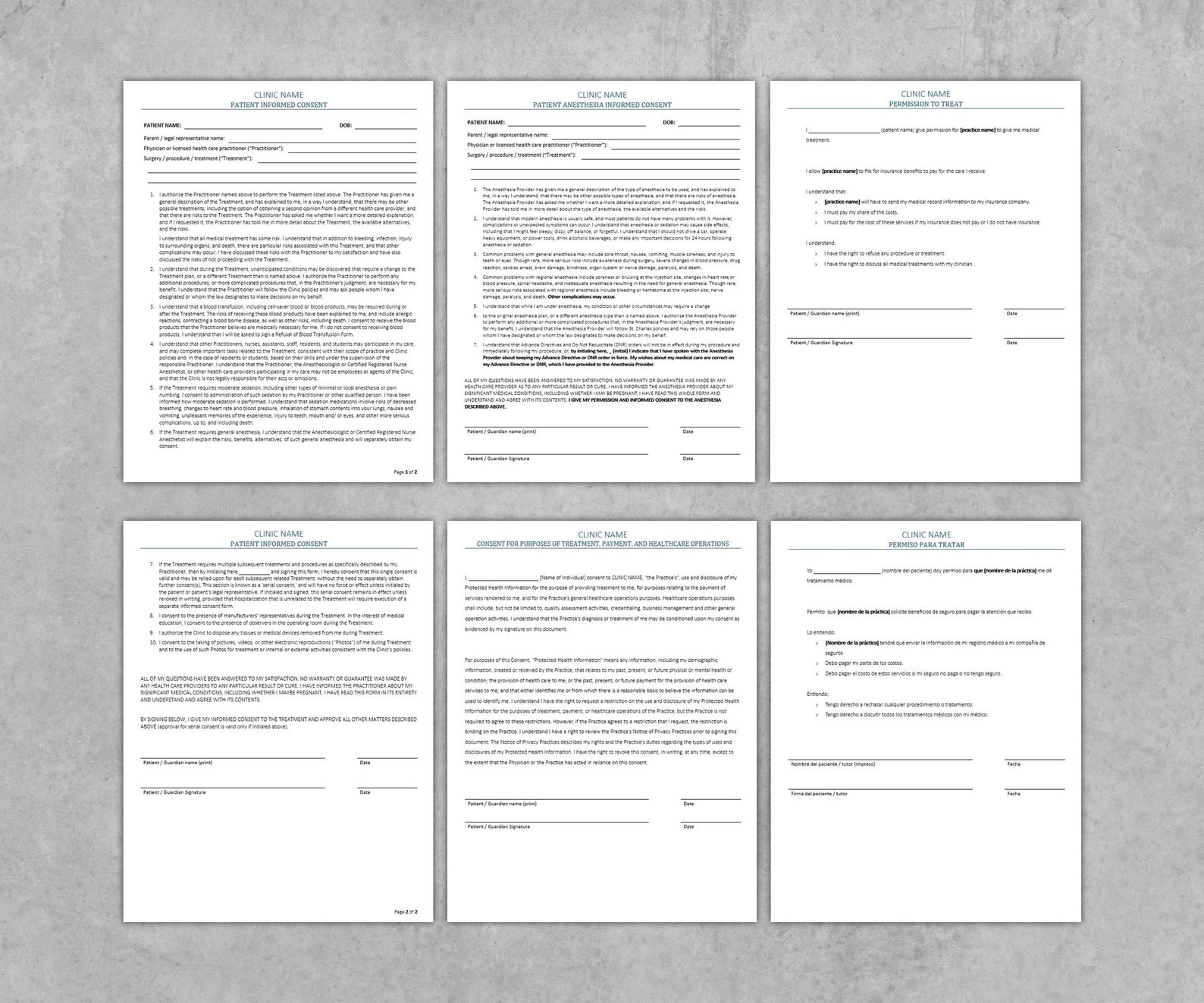 Medical Patient Intake Forms Bundle: Healthcare Templates (english ...