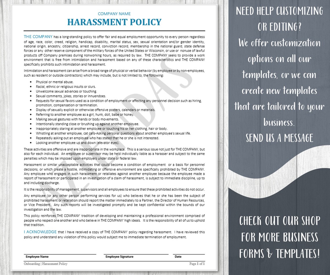 Employee Harassment Policy Template | HR Employment Policy Templates ...