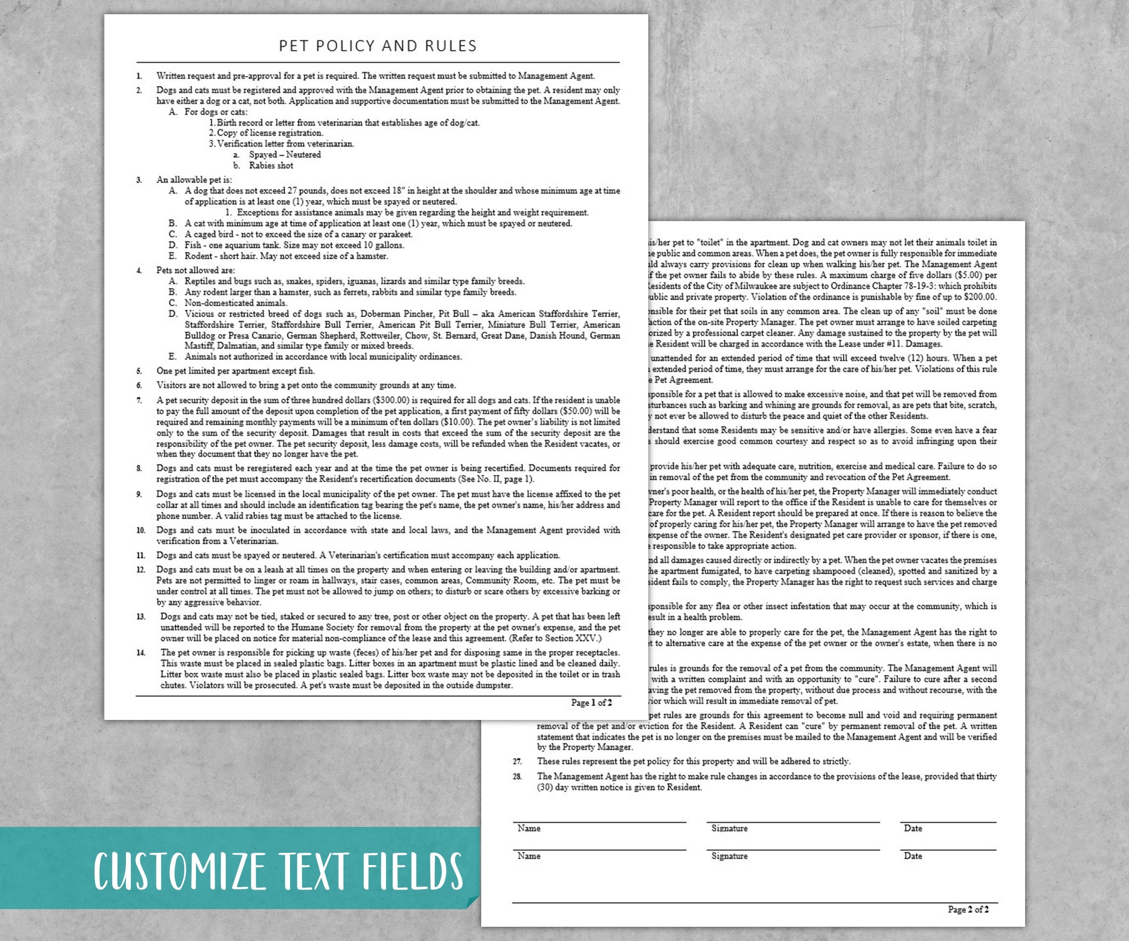 Pet Policy Template for Renters | Dogs, Cats, Animal Rules for Rental ...