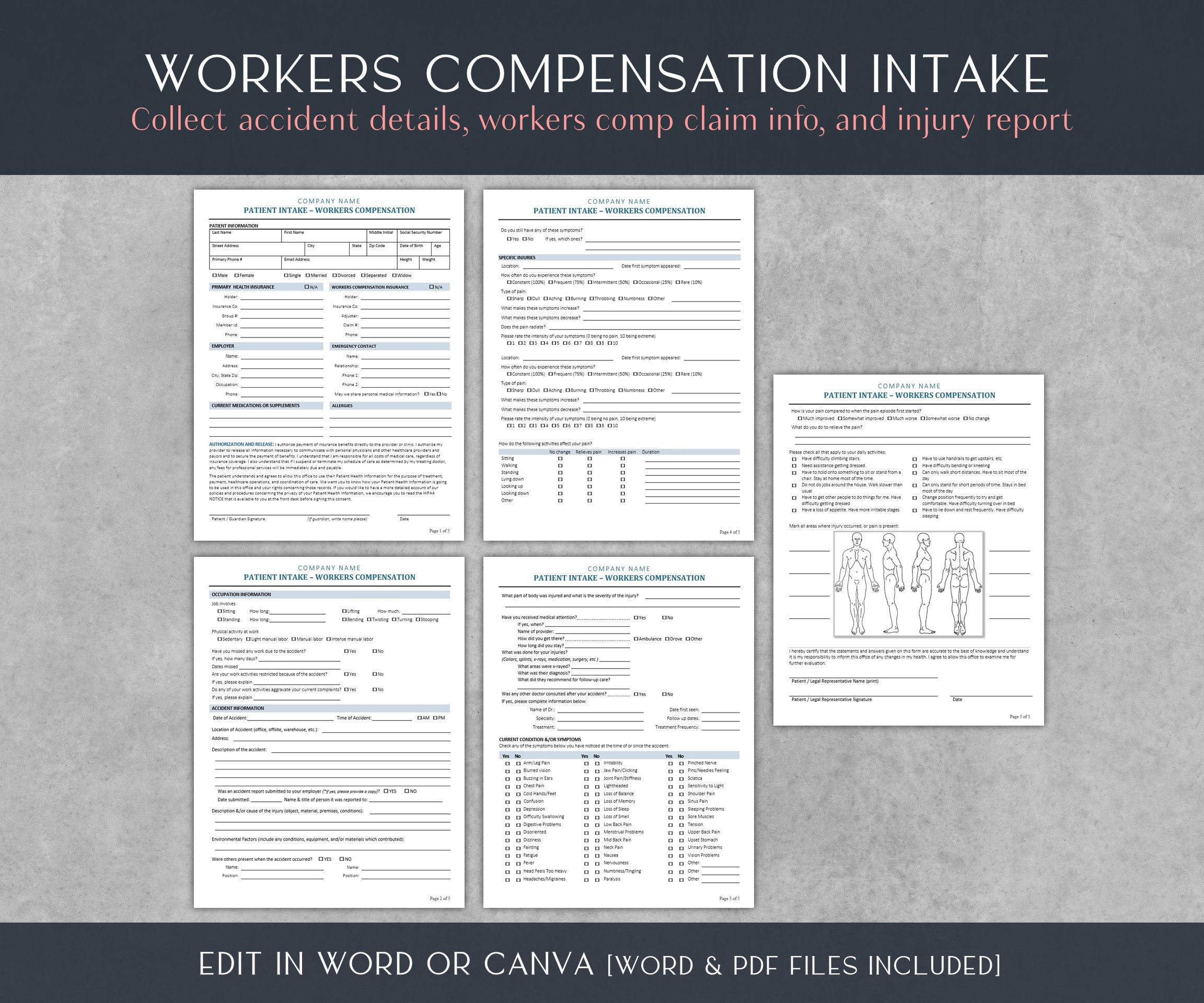 Workers Comp Patient Intake Forms: Medical Claim (digital Download) - Etsy
