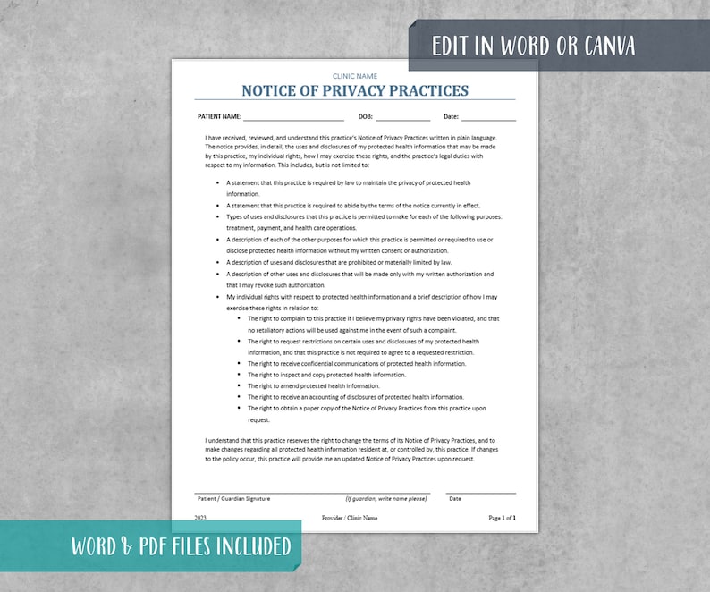 HIPAA Notice of Privacy Practices Template: Medical Intake Forms (PDF ...