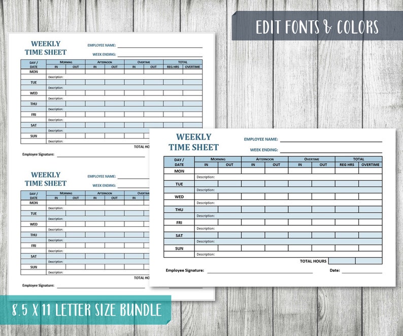 Employee Weekly Time Sheet Bundle: Editable HR Forms (digital Download ...