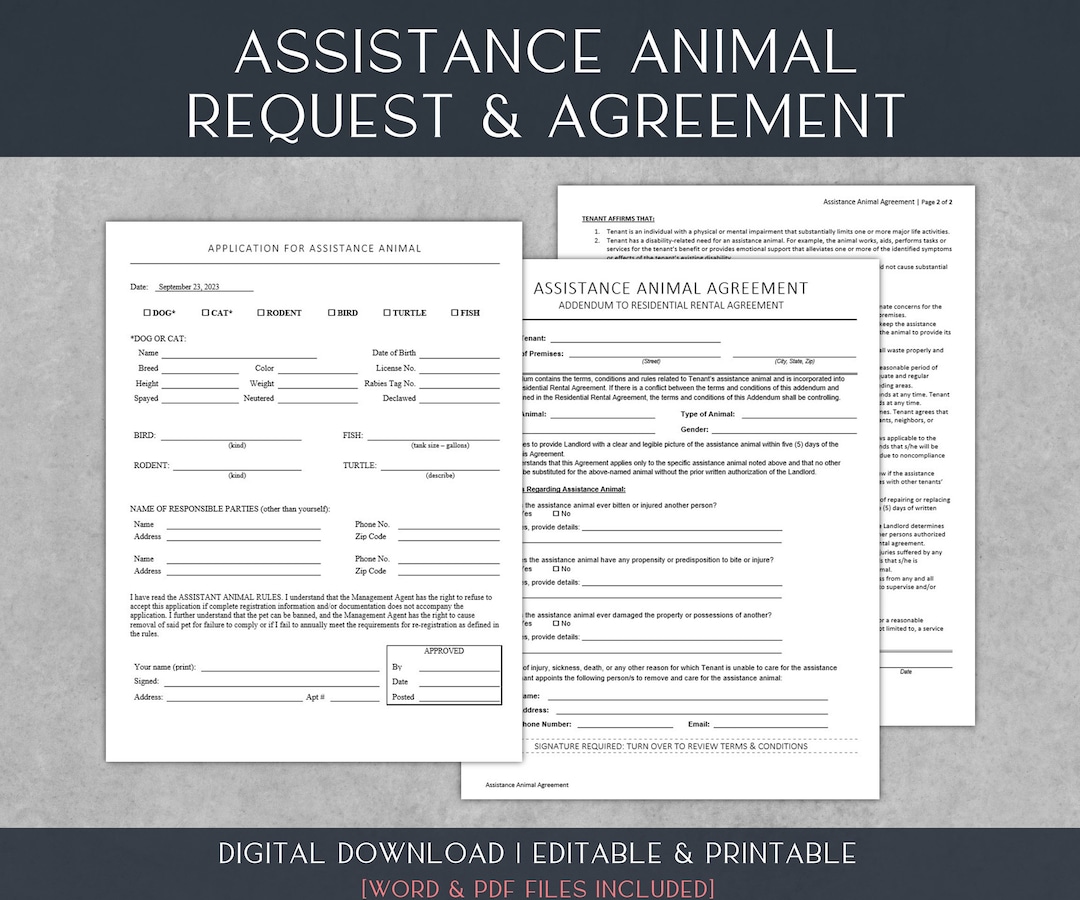Assistance Animal Request & Agreement | Renters Emotional Support Pet ...