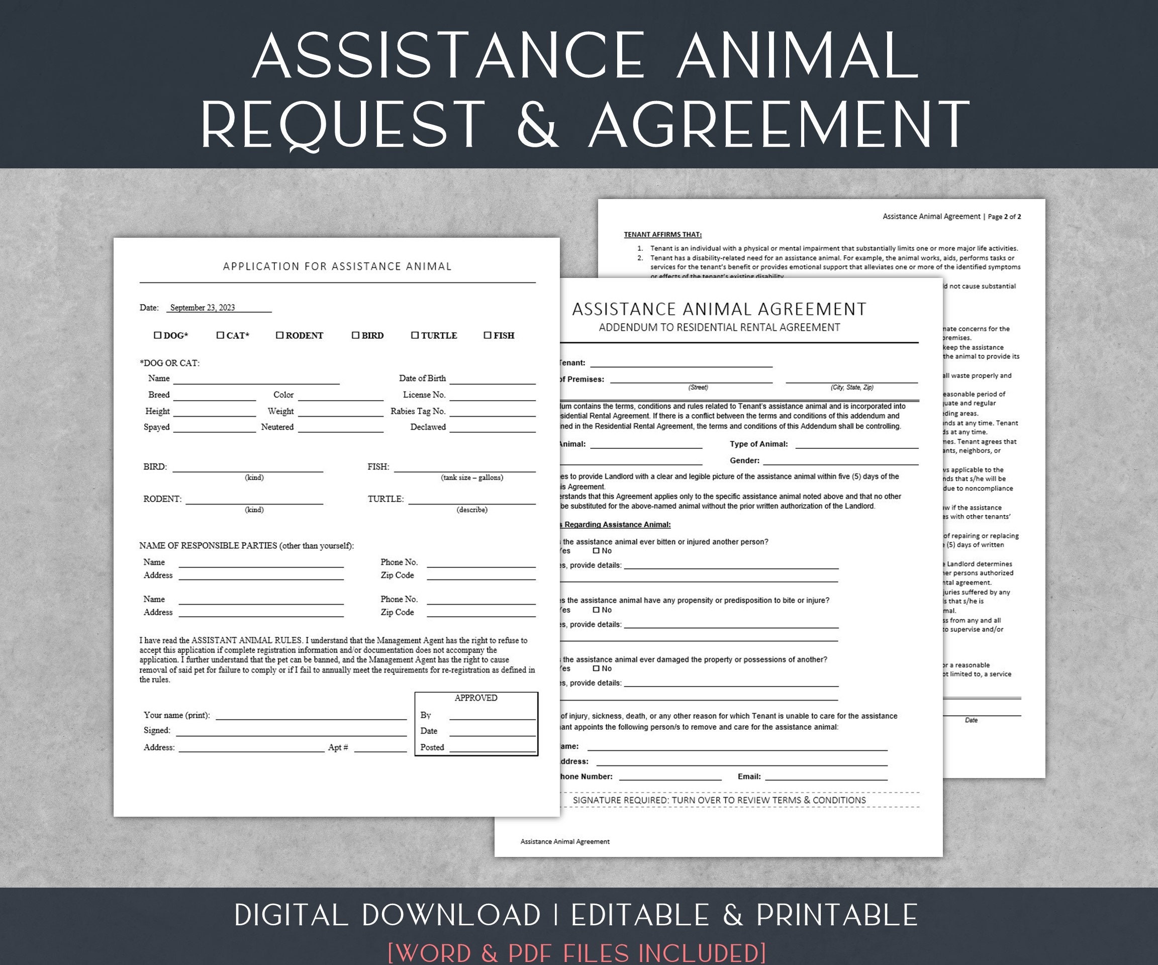 Assistance Animal Request & Agreement | Renters Emotional Support Pet ...