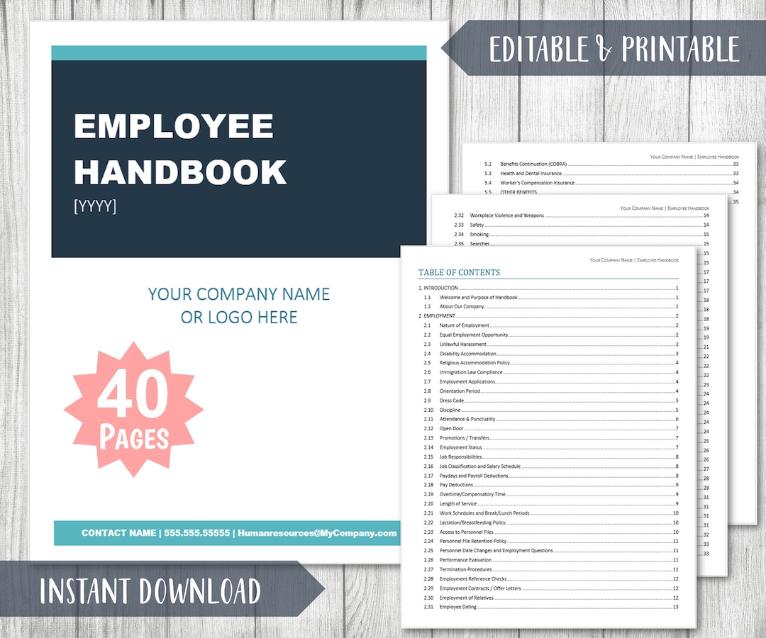 Employee Handbook Template: HR Onboarding, Employment Policies (8.5x11 ...