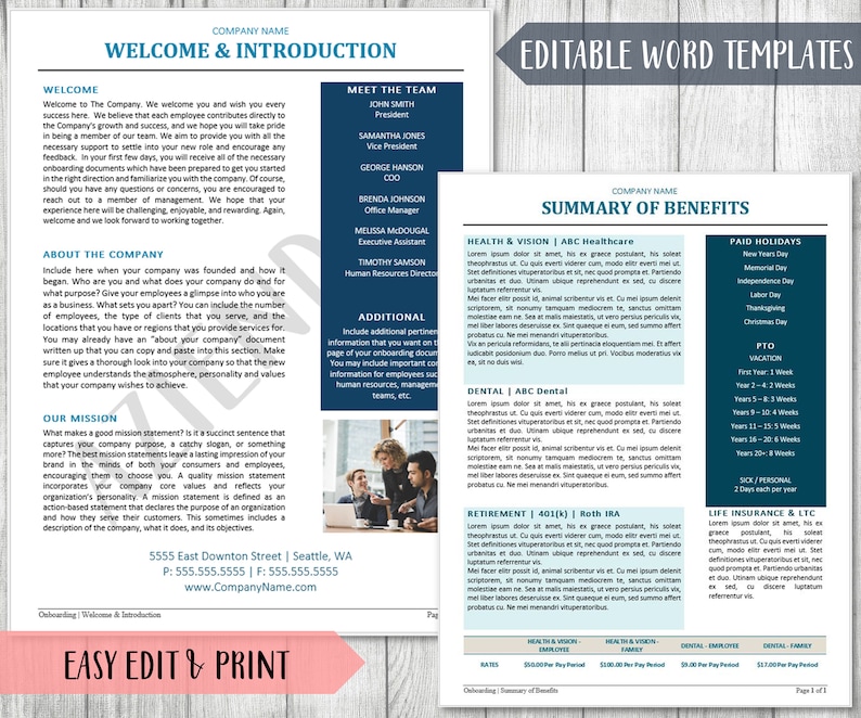 Employee Welcome & Benefits HR Template (digital Download) - Etsy