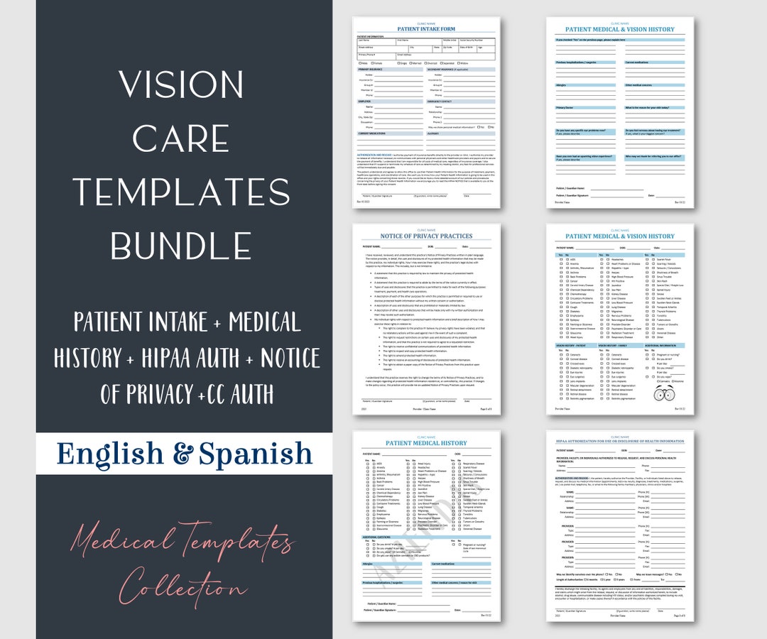 Vision Care Patient Intake Forms Bundle: Medical History, HIPAA ...