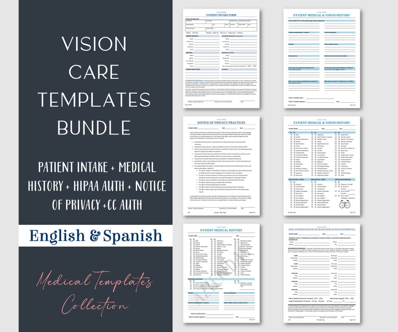 Vision Care Patient Intake Forms Bundle: Medical History, HIPAA ...