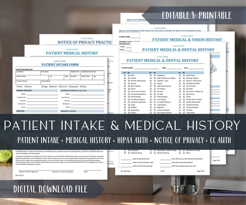 Medical Intake Forms Template: Patient History, HIPAA (editable Word ...