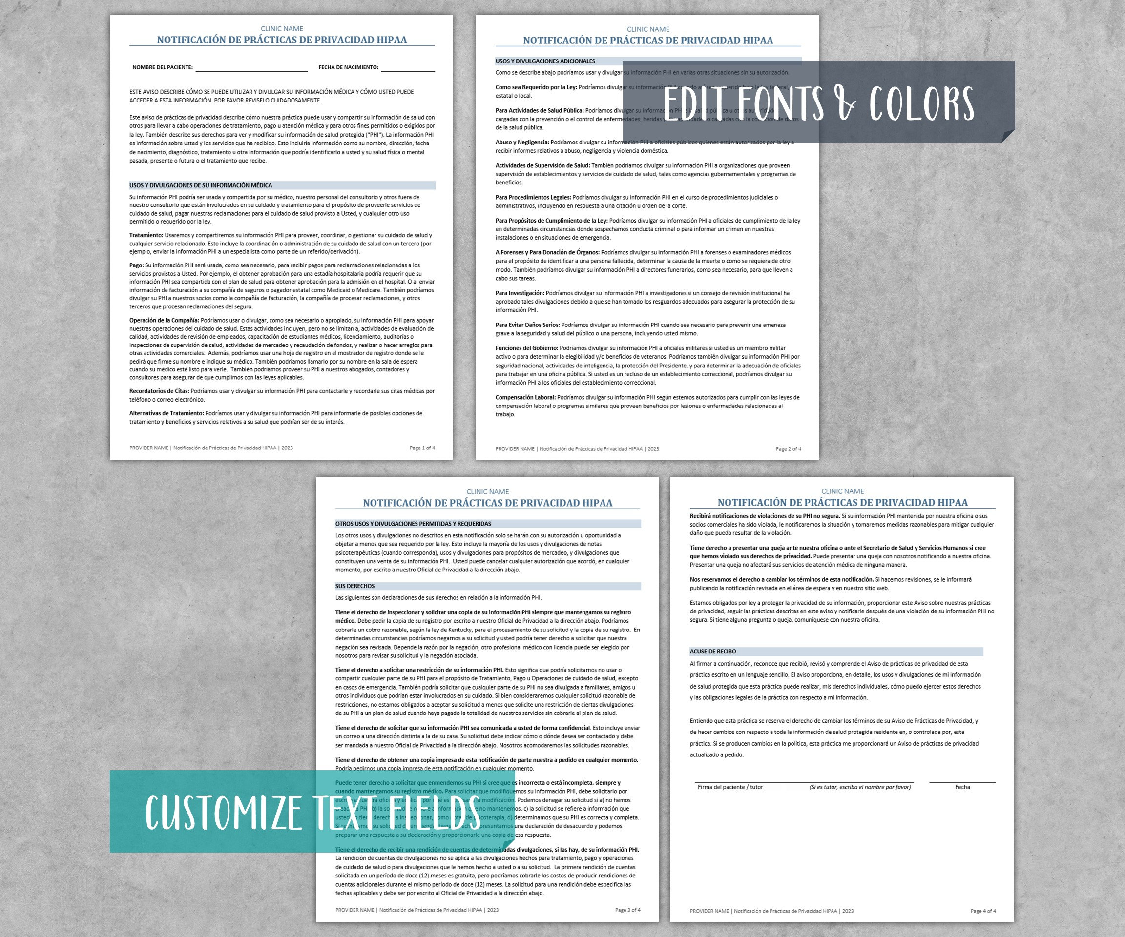 HIPAA Notice of Privacy Practices Template | English, Spanish | Medical ...