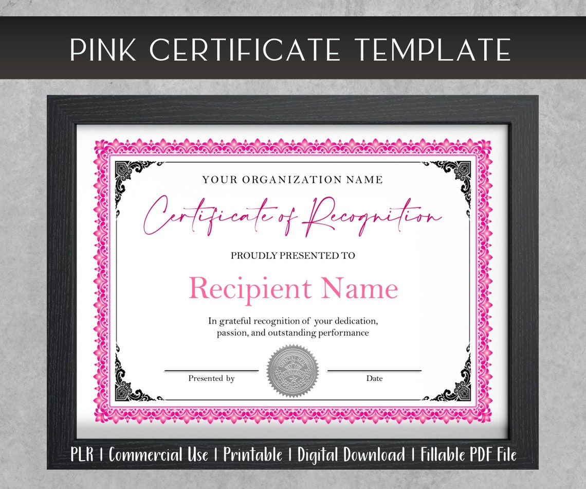Certificate Template of Appreciation Pink Theme Thanks Achievement ...