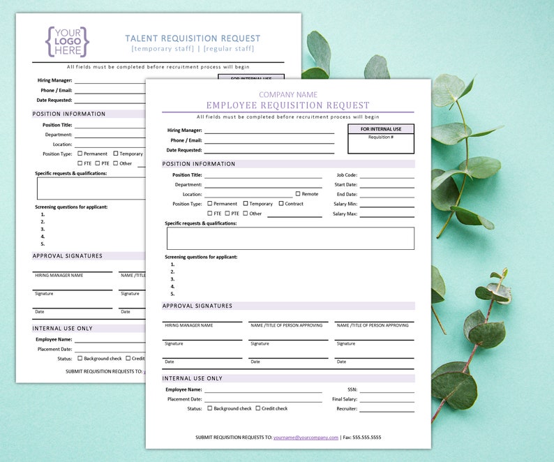 Employee Requisition Form Template: HR Hiring Process (8.5x11 Word, PDF ...