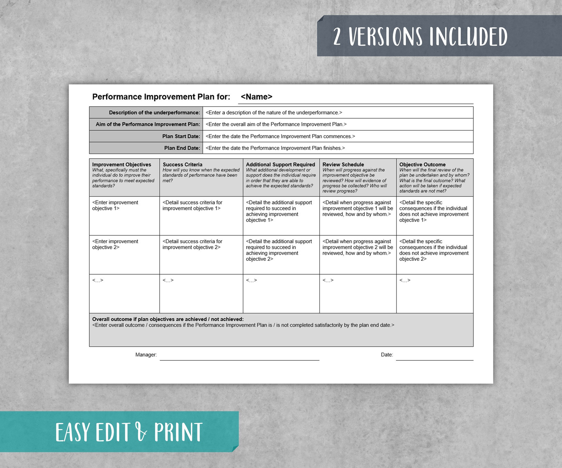 Performance Improvement Plan Template | Human Resources & Employee ...