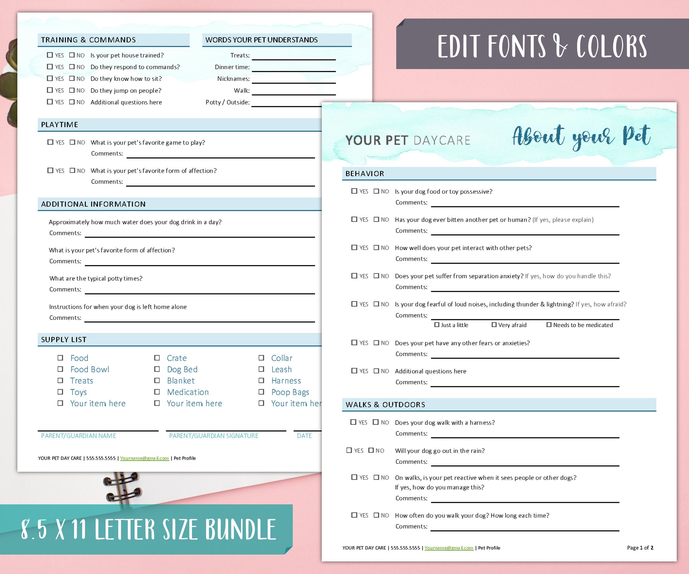 Doggy Daycare Bundle Registration Form New Dog Enrollment Application ...