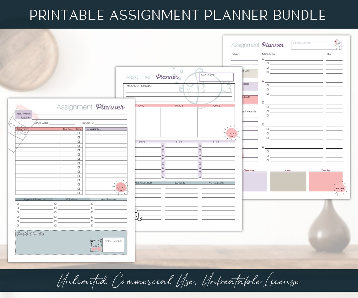 Printable Assignment Planner Bundle: Class Project Study (PDF Digital ...