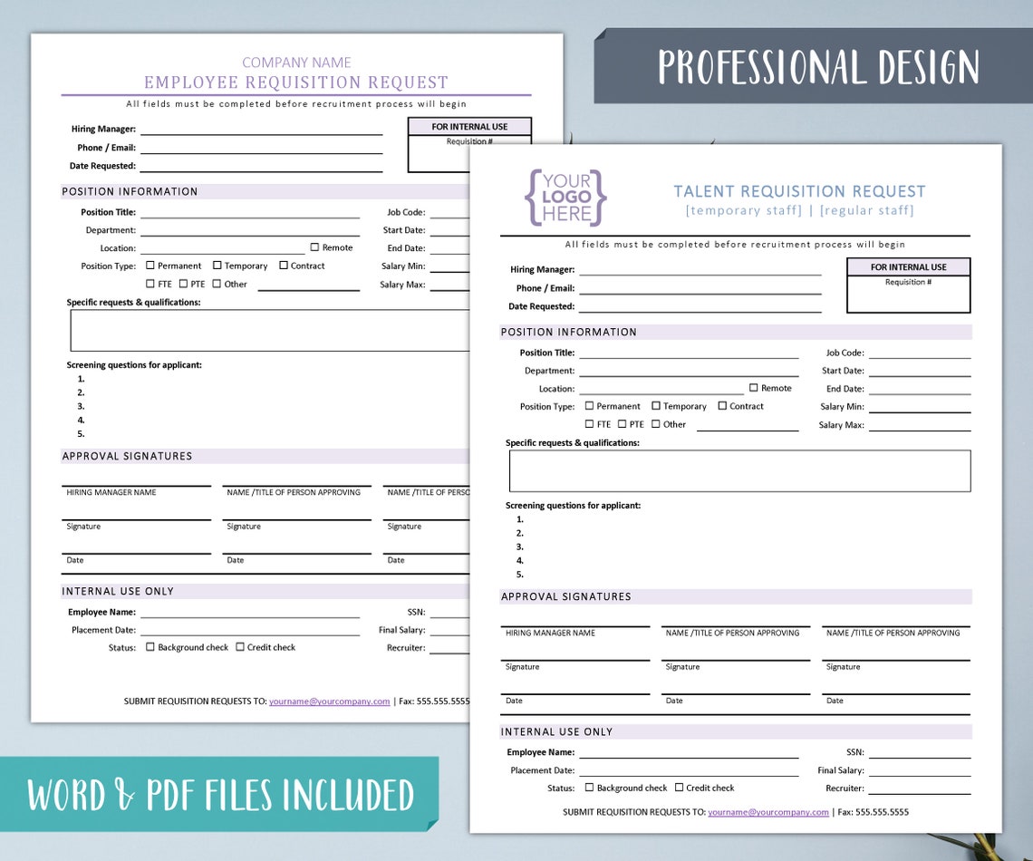 Employee Requisition Form Template: HR Hiring Process (8.5x11 Word, PDF ...