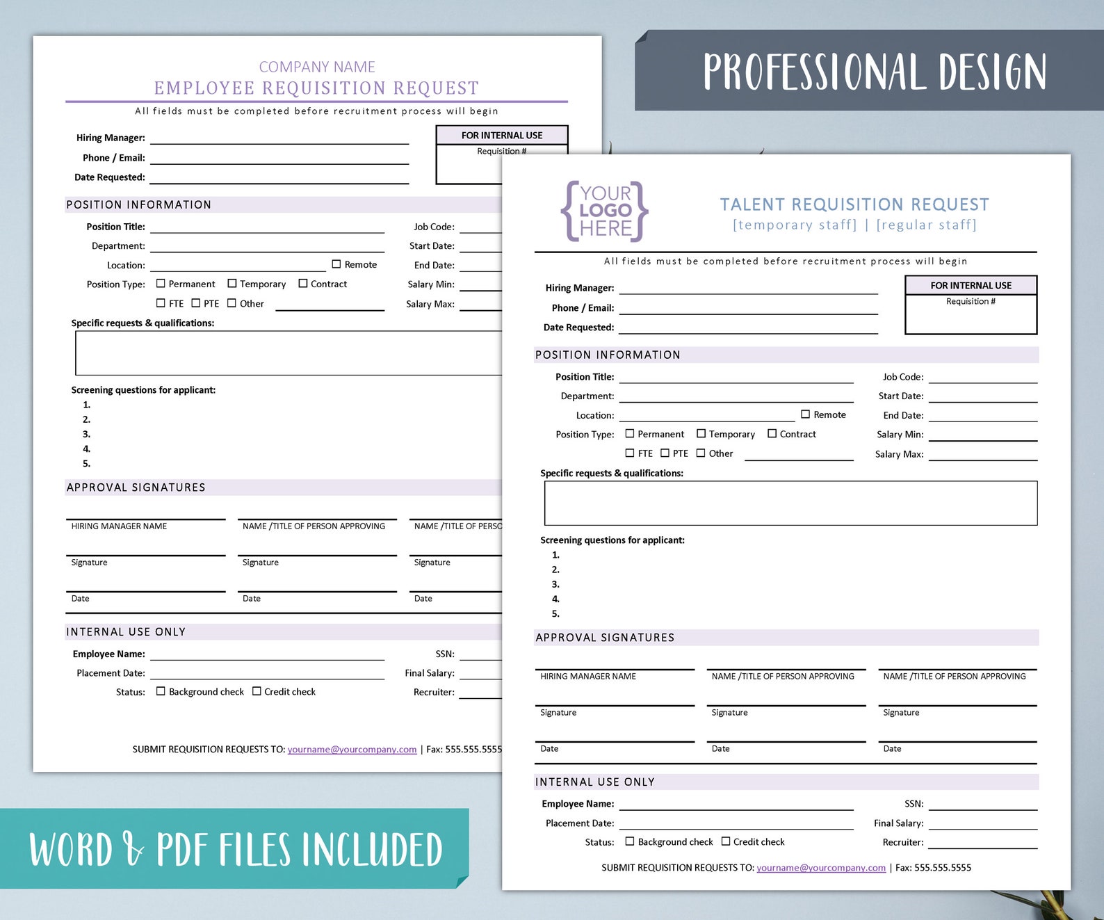 Employee Requisition Form Template: HR Hiring Process (8.5x11 Word, PDF ...