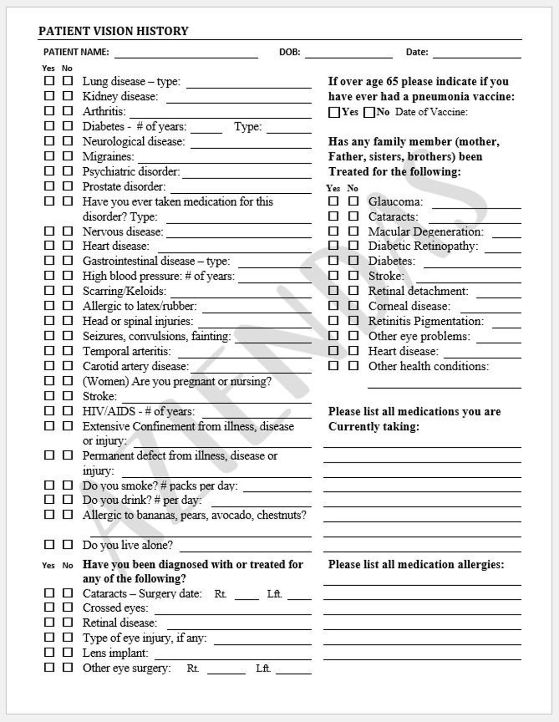 Patient Medical Intake & Health History Forms Digital - Etsy