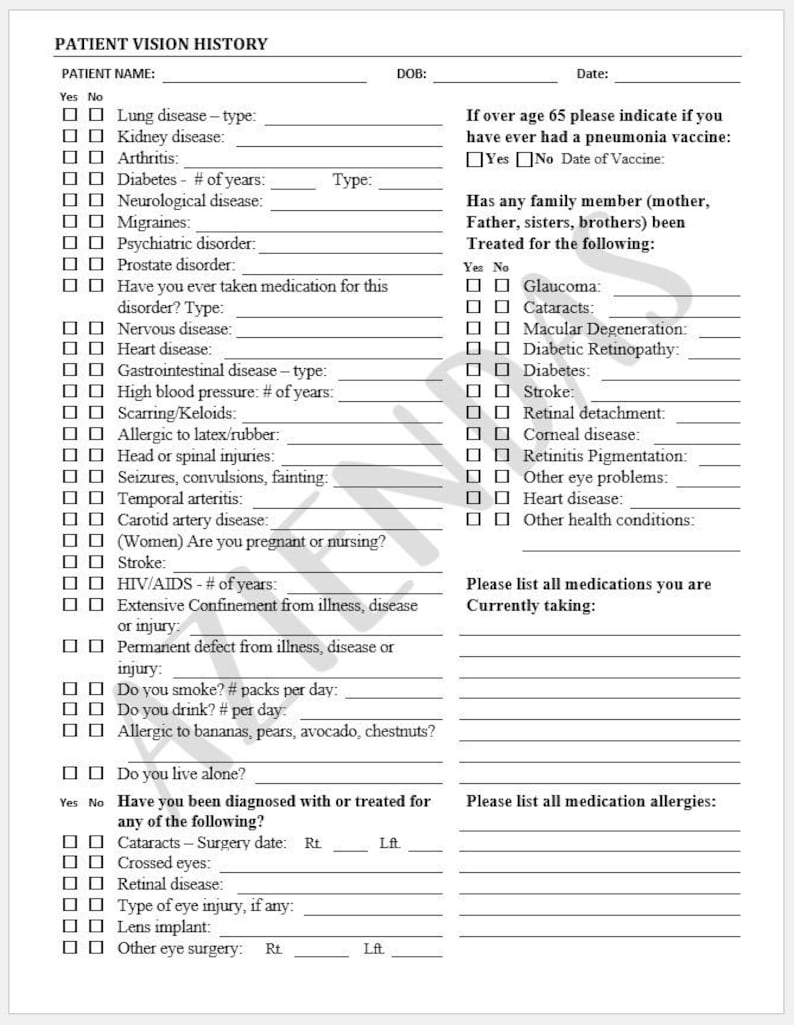 Patient Medical Intake & Health History Forms Digital - Etsy