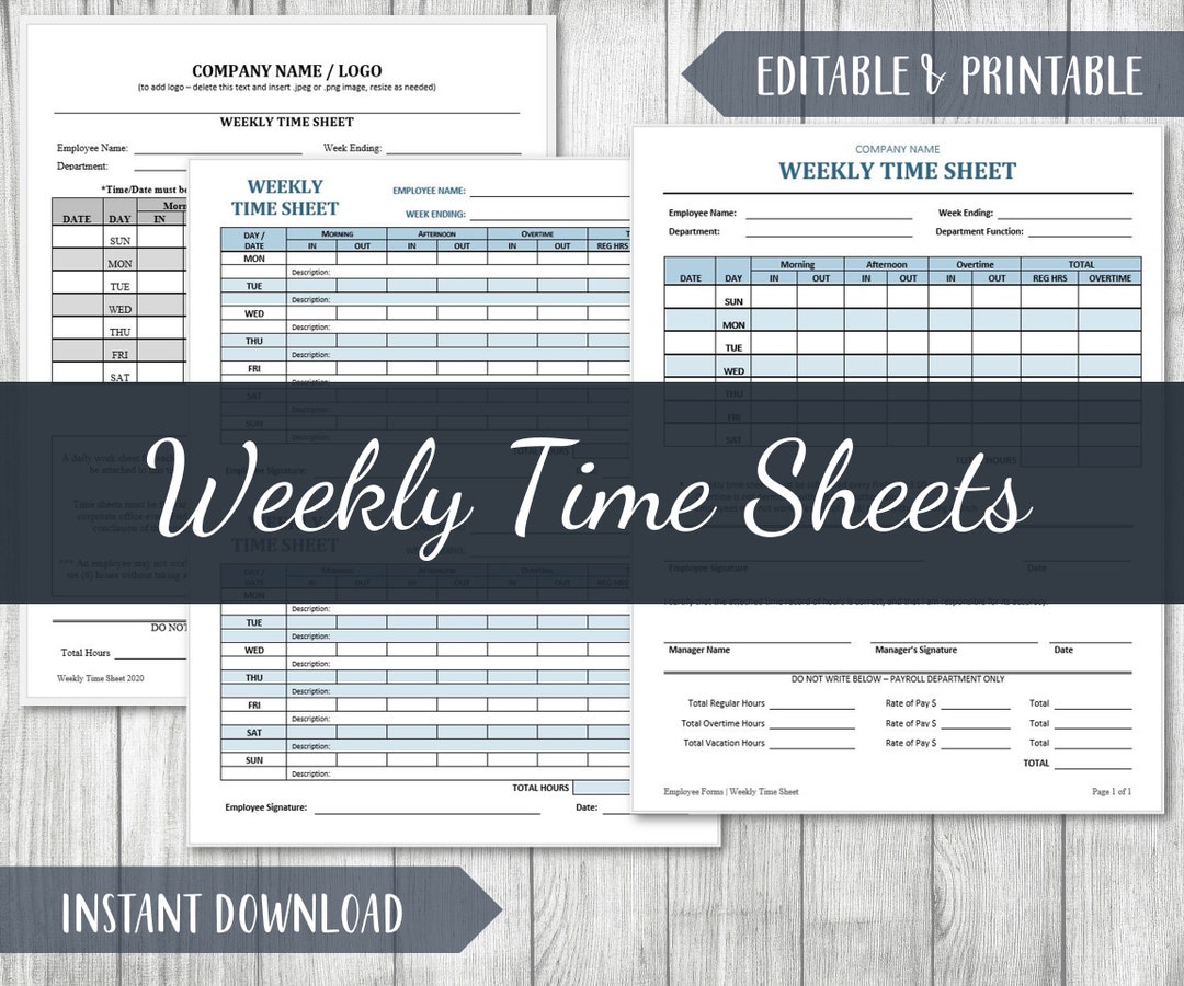 Employee Weekly Time Sheet Bundle: Editable HR Forms (digital Download ...