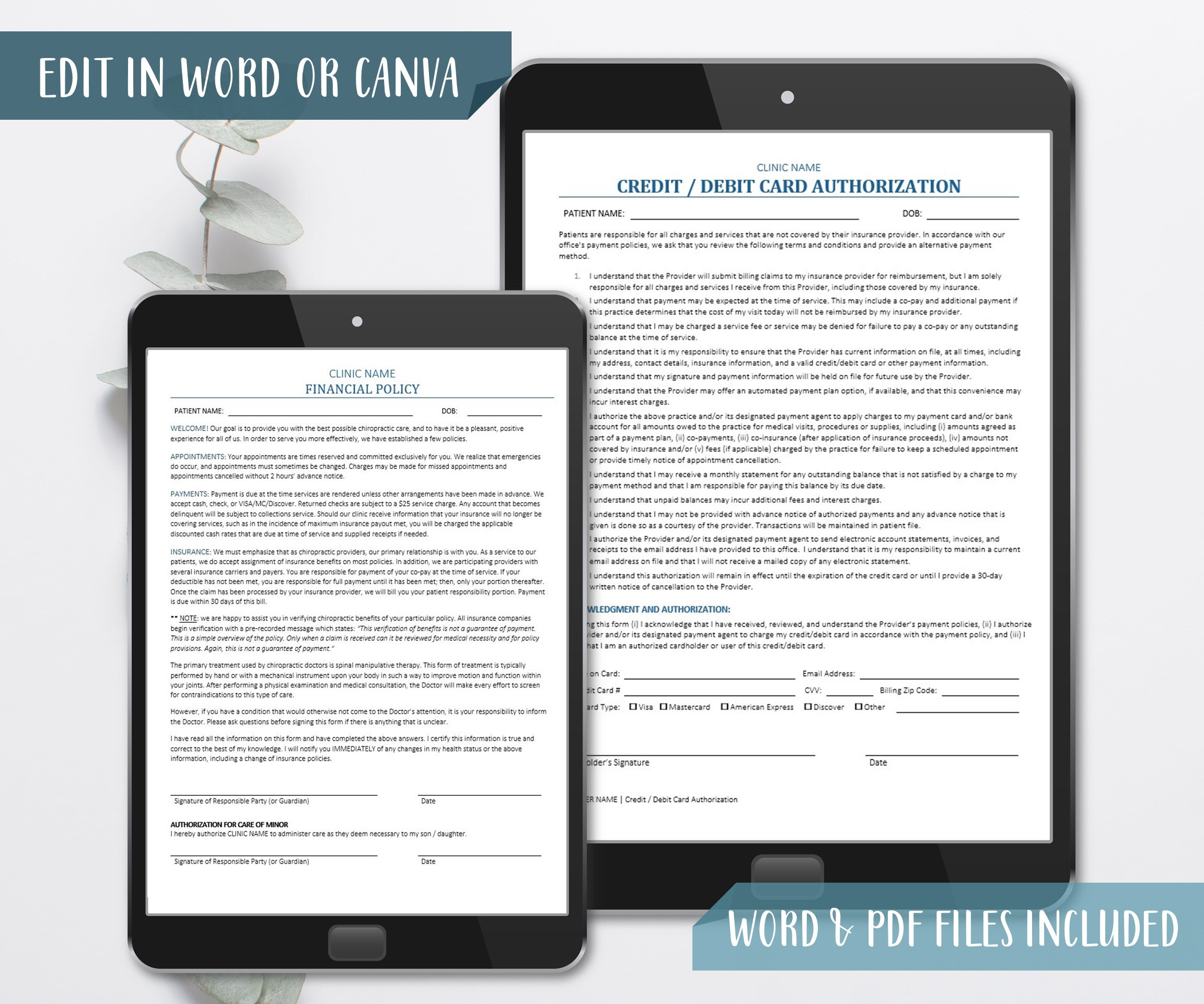 Patient Payment Authorization Form | Financial Policy Agreement ...