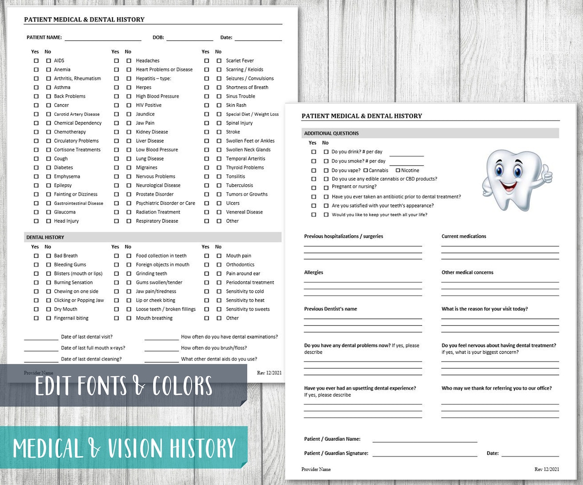Patient Medical History Template Healthcare & Clinic Intake Forms ...