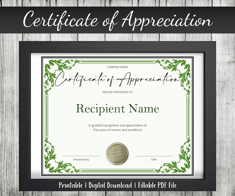 Certificate of Appreciation | Fillable PDF File | Editable & Printable ...