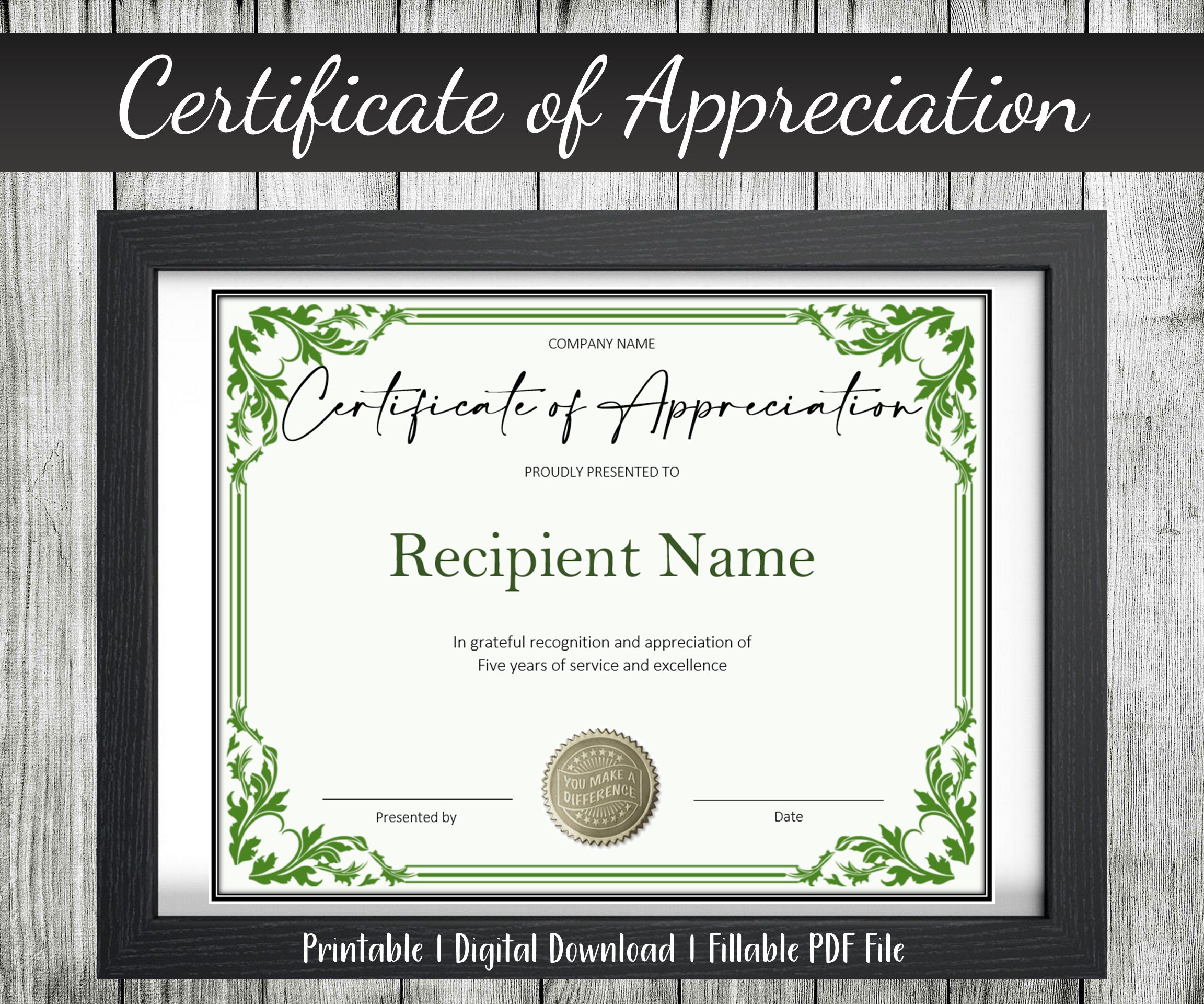 Certificate of Appreciation | Fillable PDF File | Editable & Printable ...