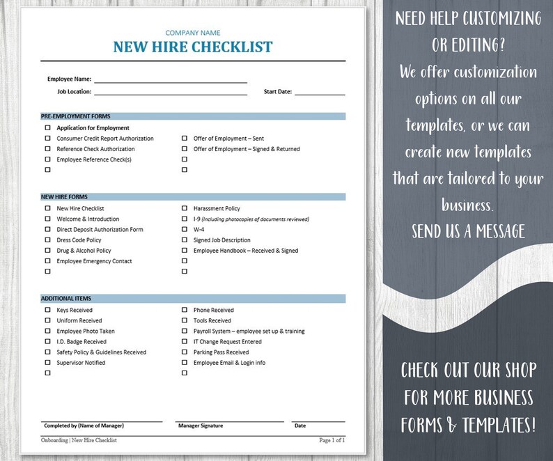 New Employee Onboarding Checklist: HR Template (digital Download) - Etsy