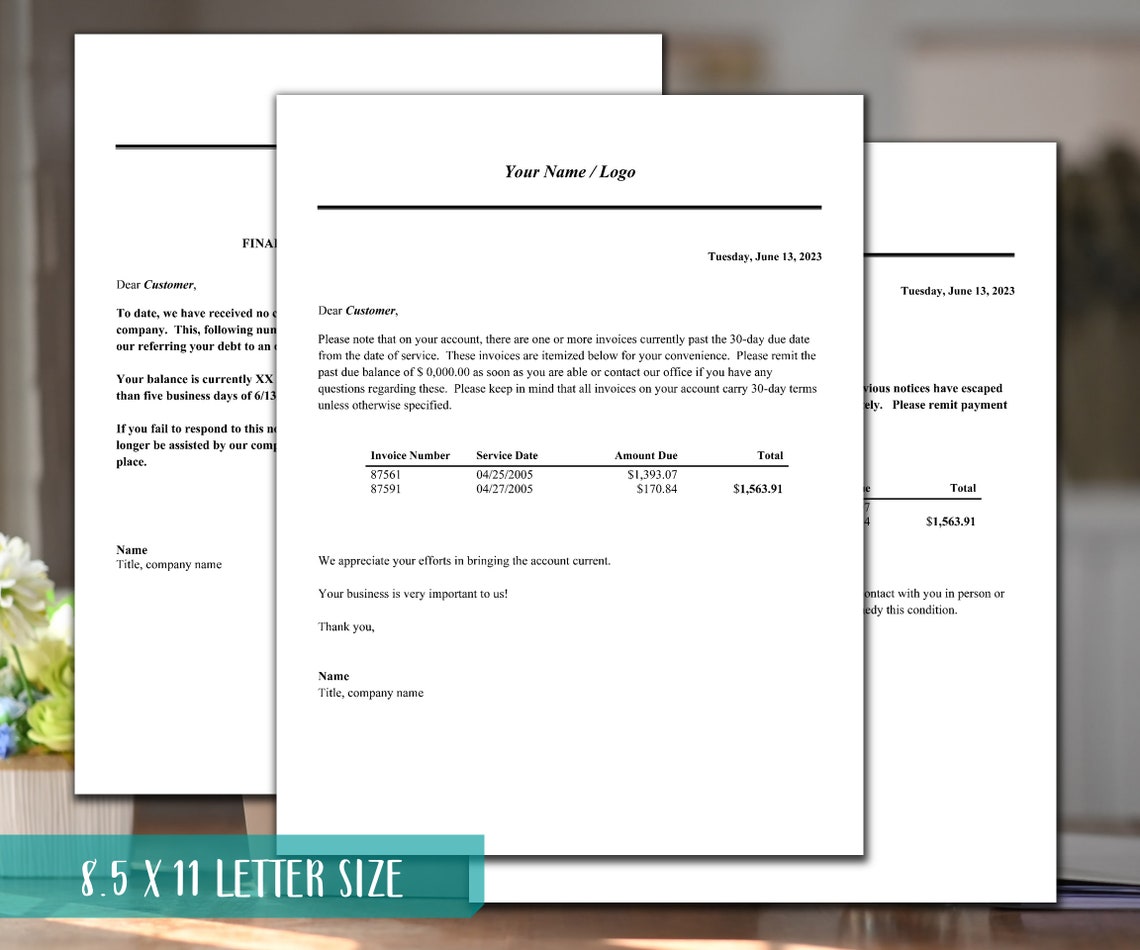 Collection Letter Templates: Past Due Account Notice (editable Word) - Etsy