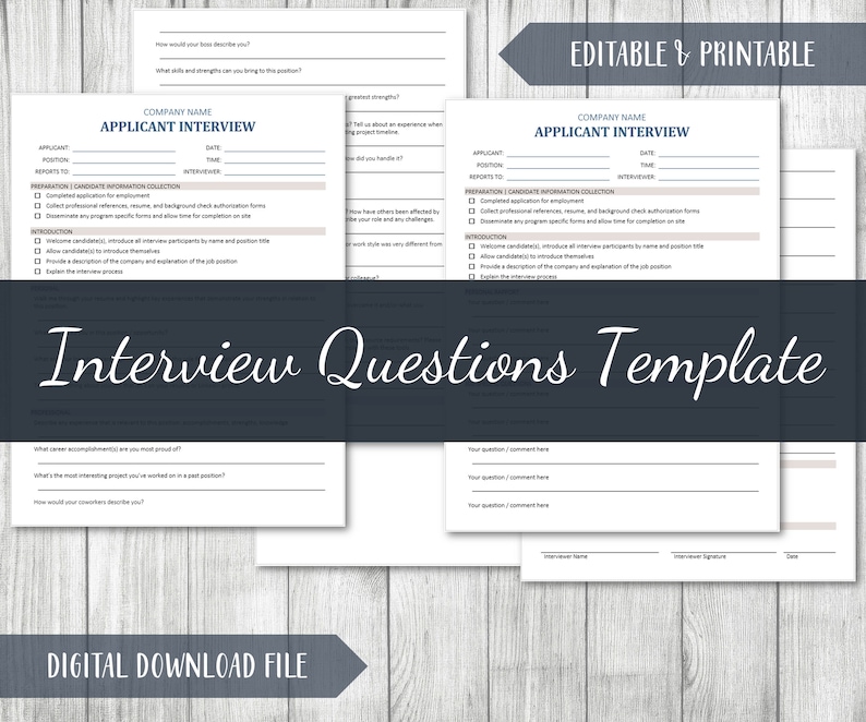 Applicant Interview Questions Template Applicant Interview - Etsy