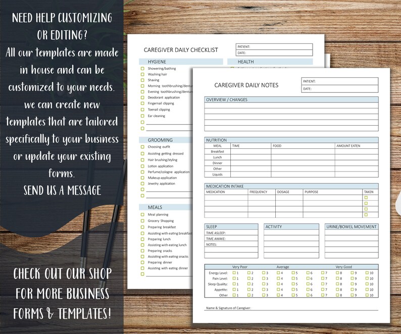 Caregiver Daily Task List & Note Page for Monitoring Patient Health ...