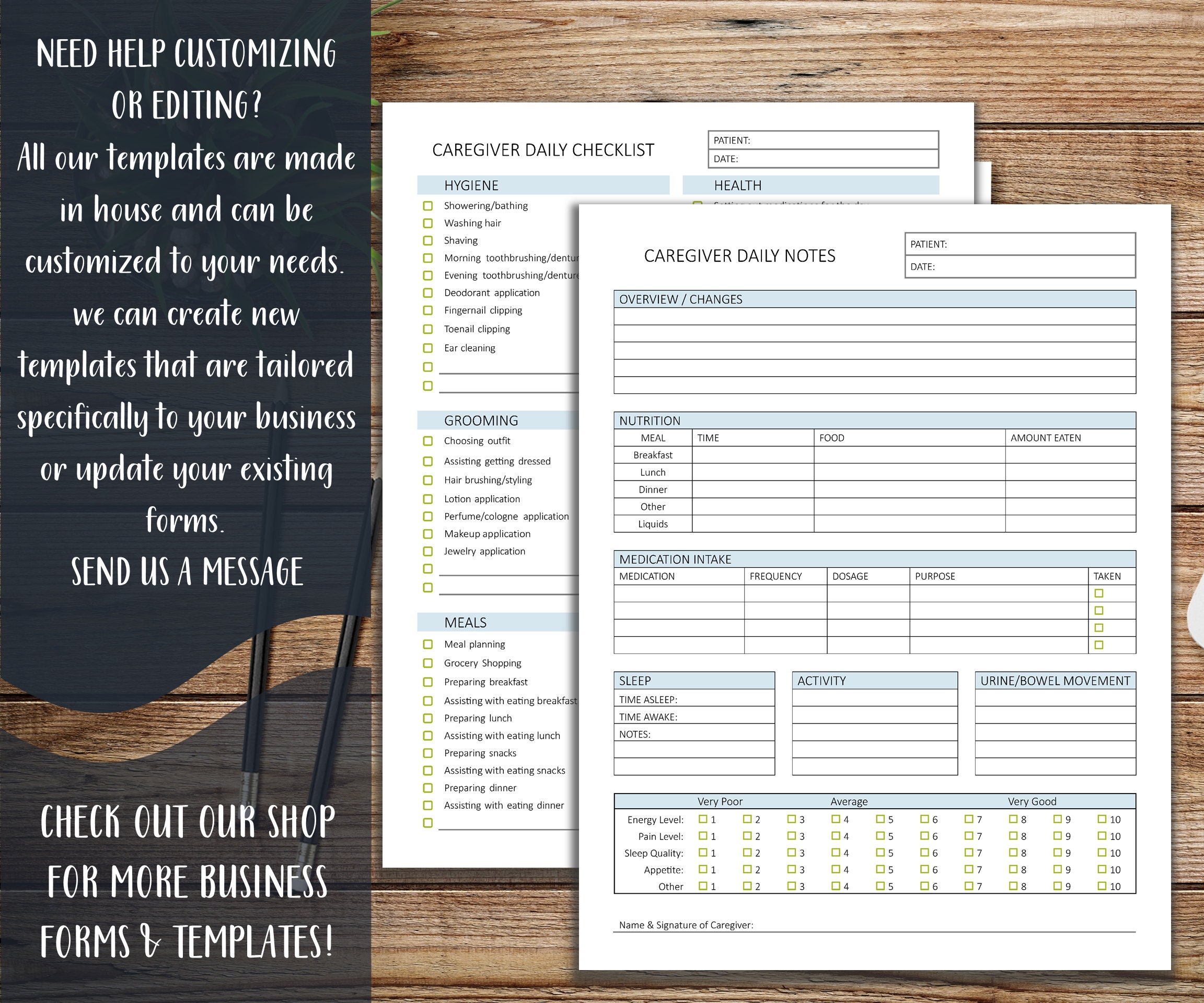 Caregiver Daily Task List & Note Page for Monitoring Patient Health ...