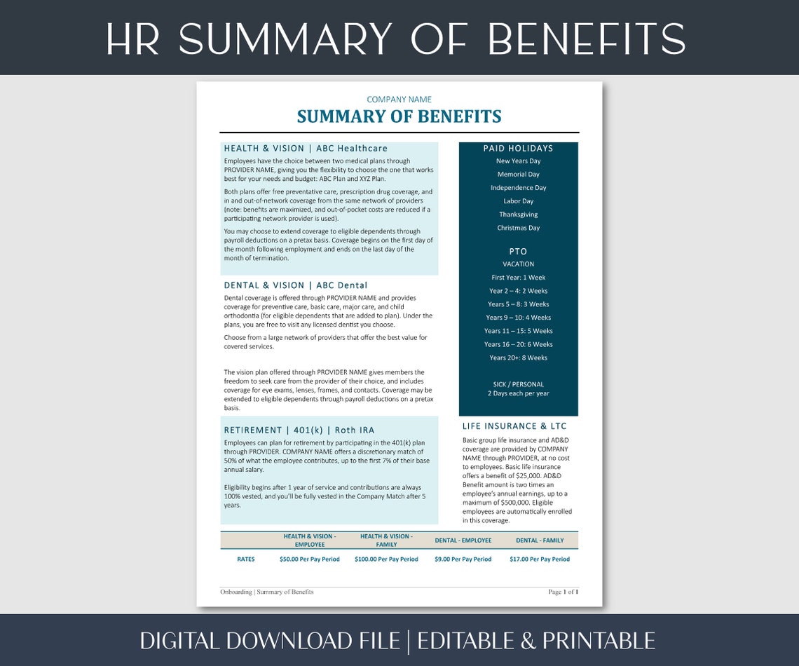 Employee Benefits Flyer Template: HR Resources (digital Download) - Etsy