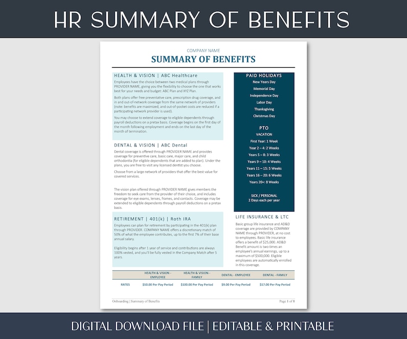 Employee Benefits Flyer Template: HR Resources (digital Download) - Etsy