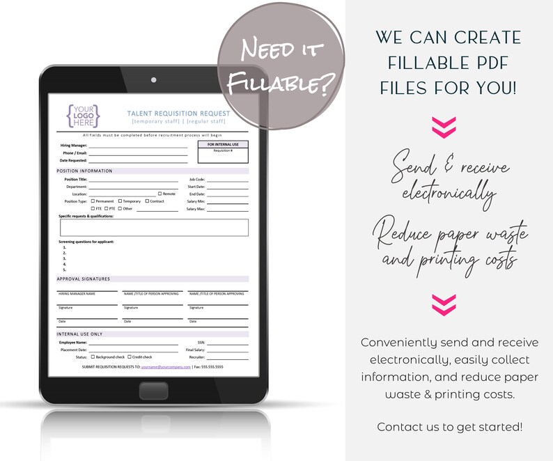 Employee Requisition Form Template: HR Hiring Process (8.5x11 Word, PDF ...