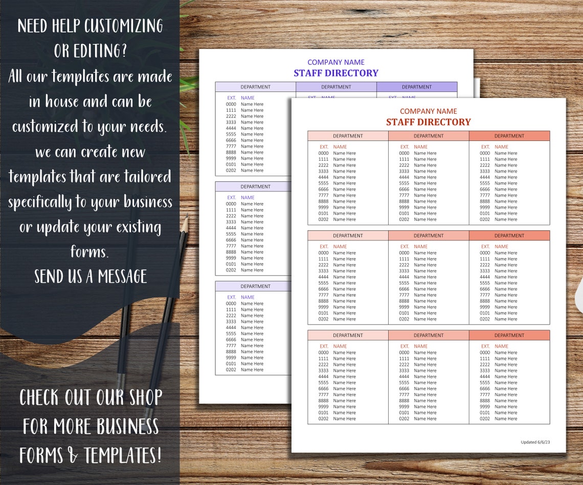 Employee Directory Template: Staff Contact List (microsoft Word .dotx ...