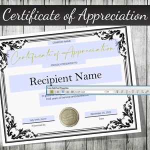 Certificate of Appreciation | Fillable PDF File | Editable & Printable ...