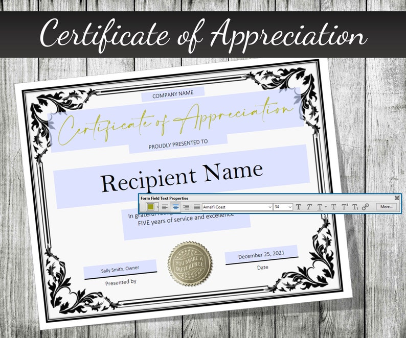 Certificate of Appreciation | Fillable PDF File | Editable & Printable ...