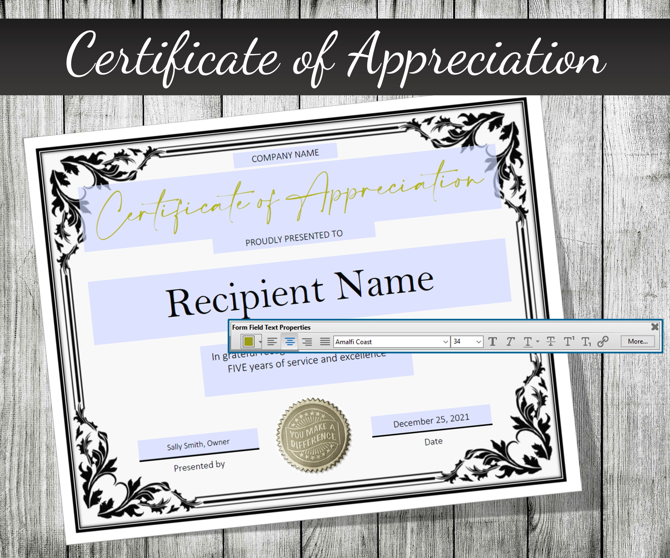 Certificate of Appreciation | Fillable PDF File | Editable & Printable ...