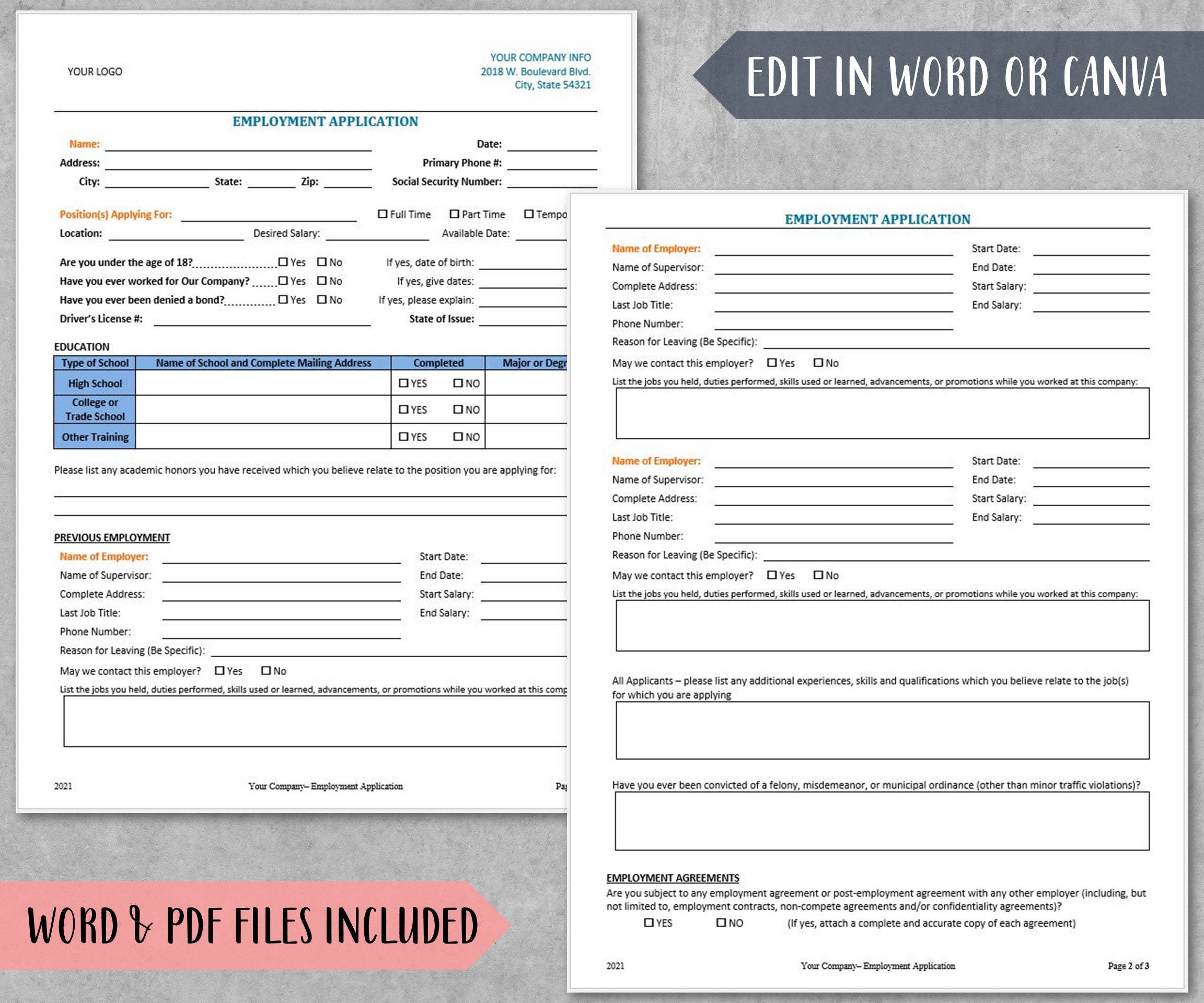 Employment Application Template | 3-page Layout | Job Application ...