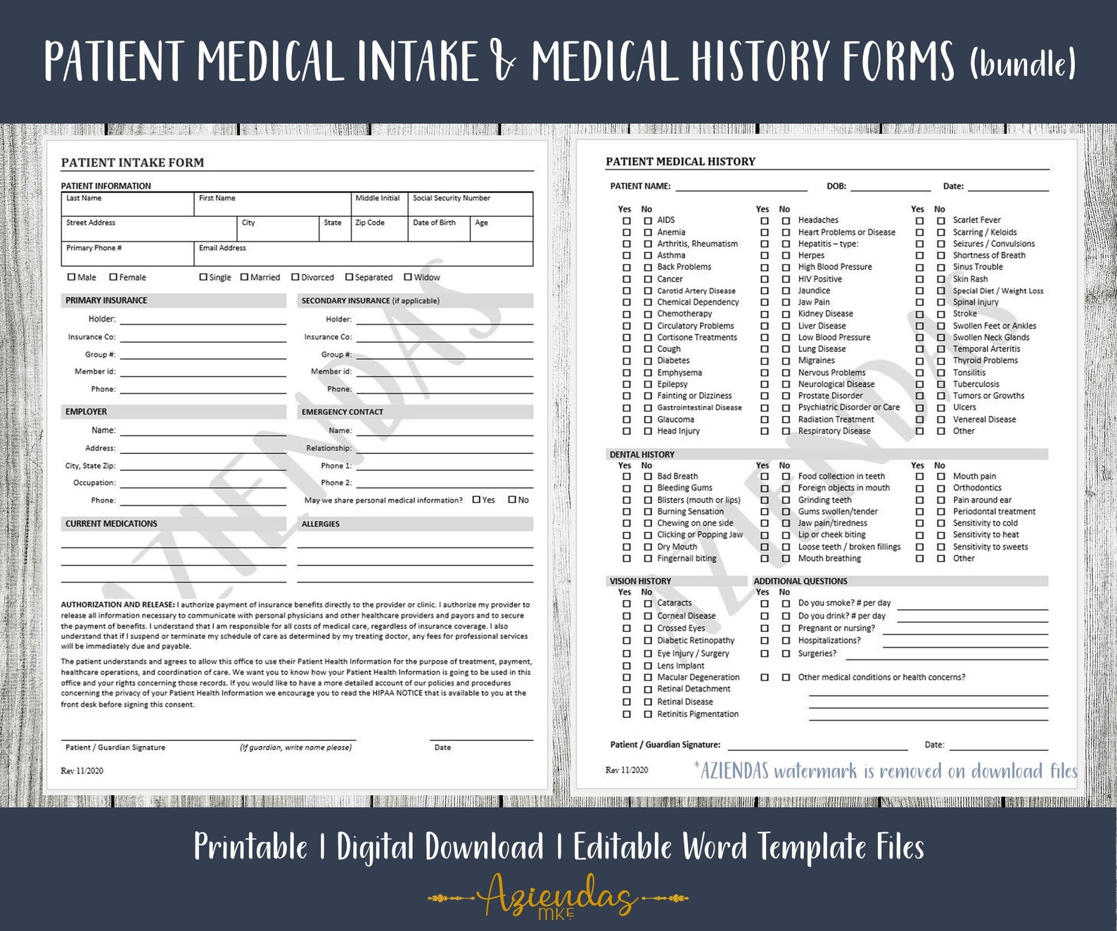 Patient Medical Intake & Health History Forms Digital - Etsy
