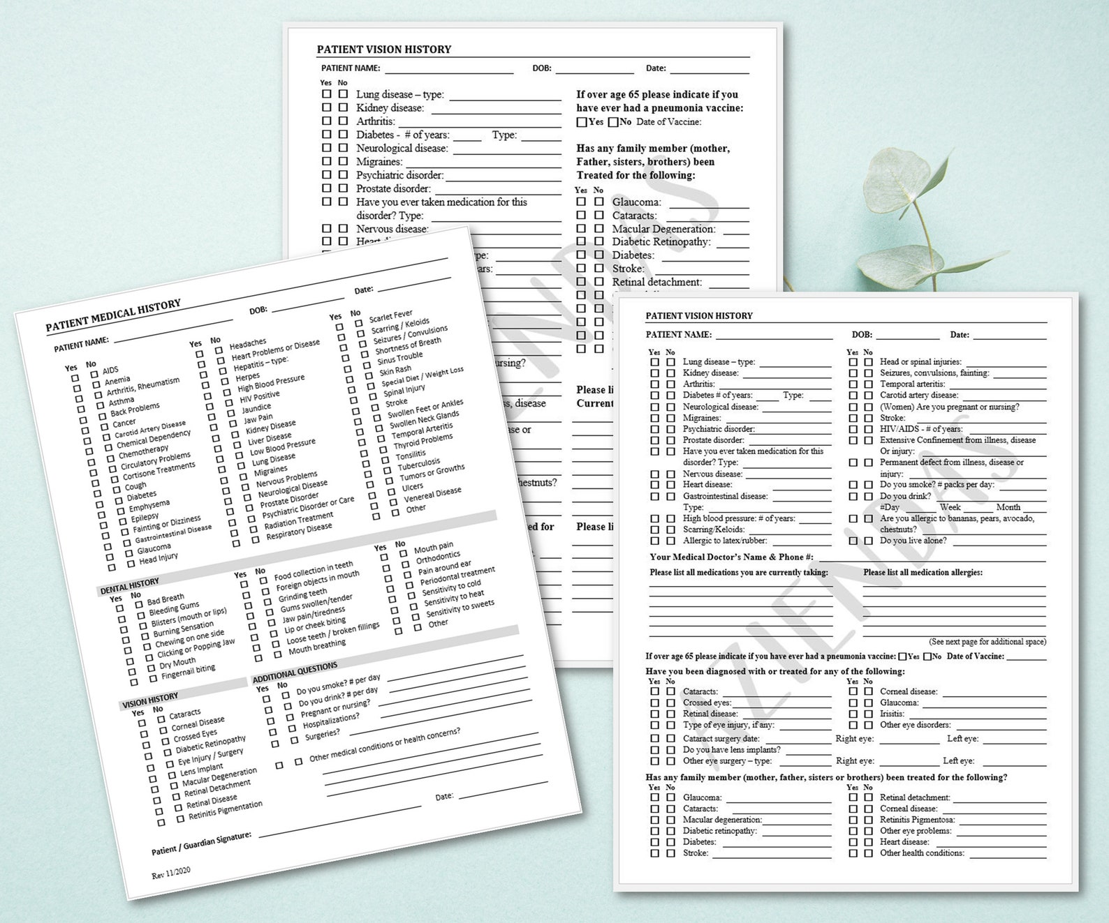 Vision Care Patient Intake Forms Bundle: Medical History, HIPAA ...
