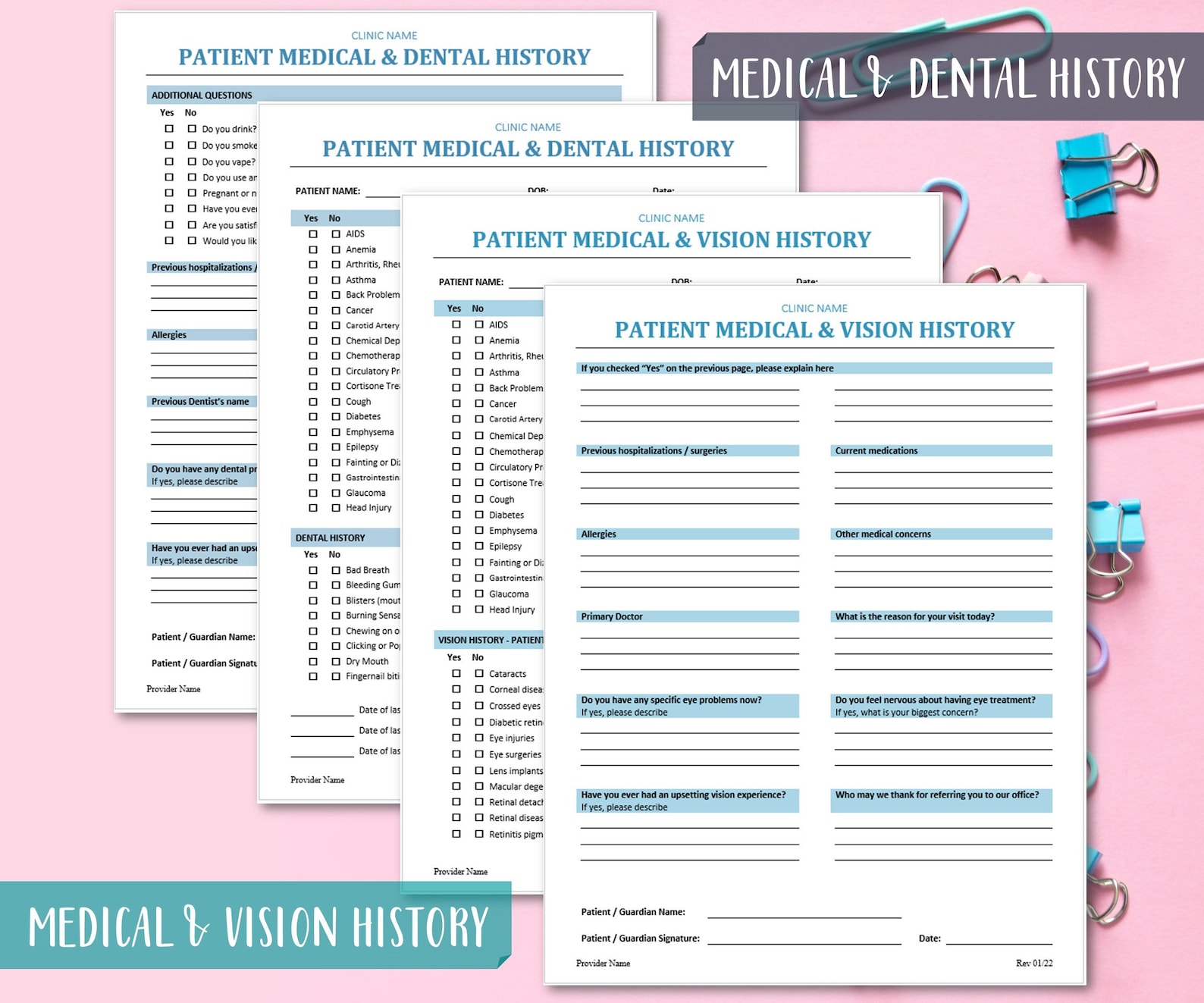 Medical Intake & Patient Information Template Bundle | English ...