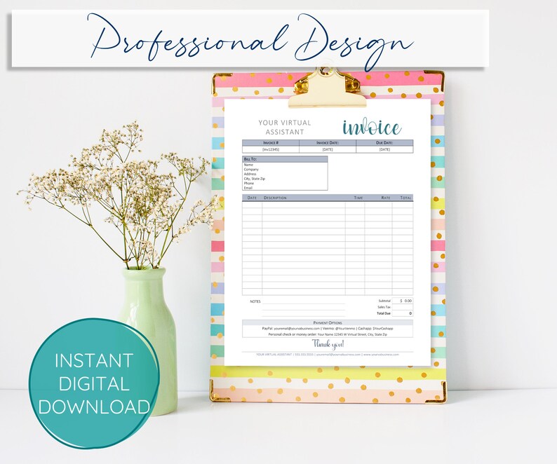 Virtual Assistant Invoice Template Client Billing Time Tracking ...