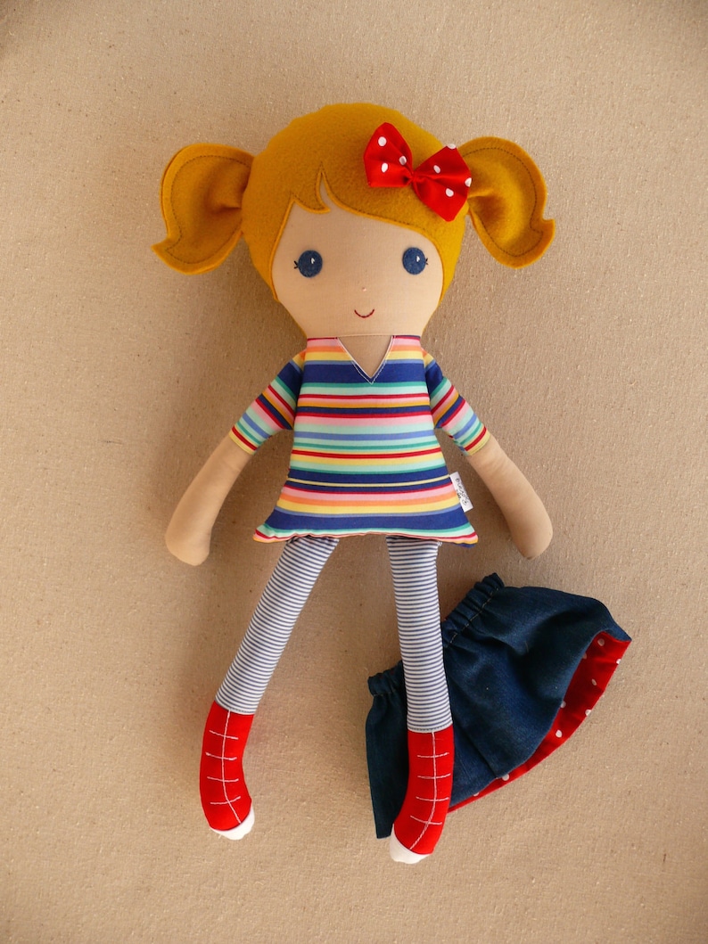 Fabric Doll Rag Doll Blond Haired Girl In Playful Striped Etsy