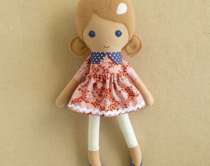 Fabric Doll Rag Doll Light Brown Haired Girl In Pink And Blue Etsy