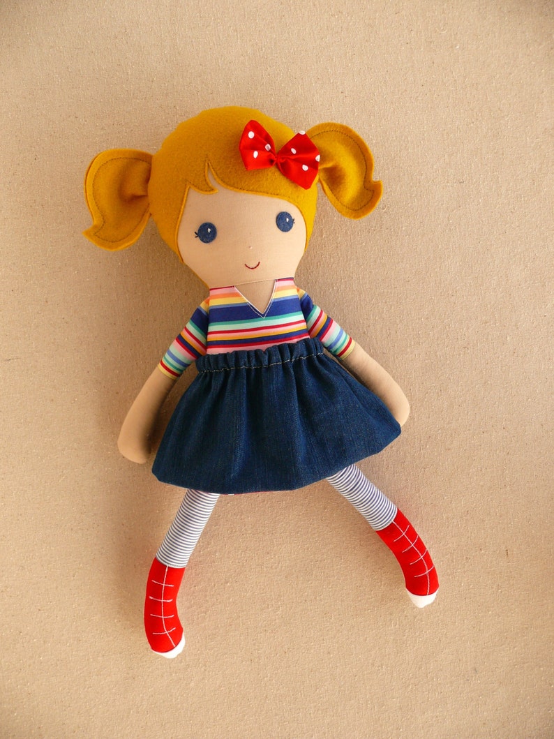Fabric Doll Rag Doll Blond Haired Girl In Playful Striped Etsy